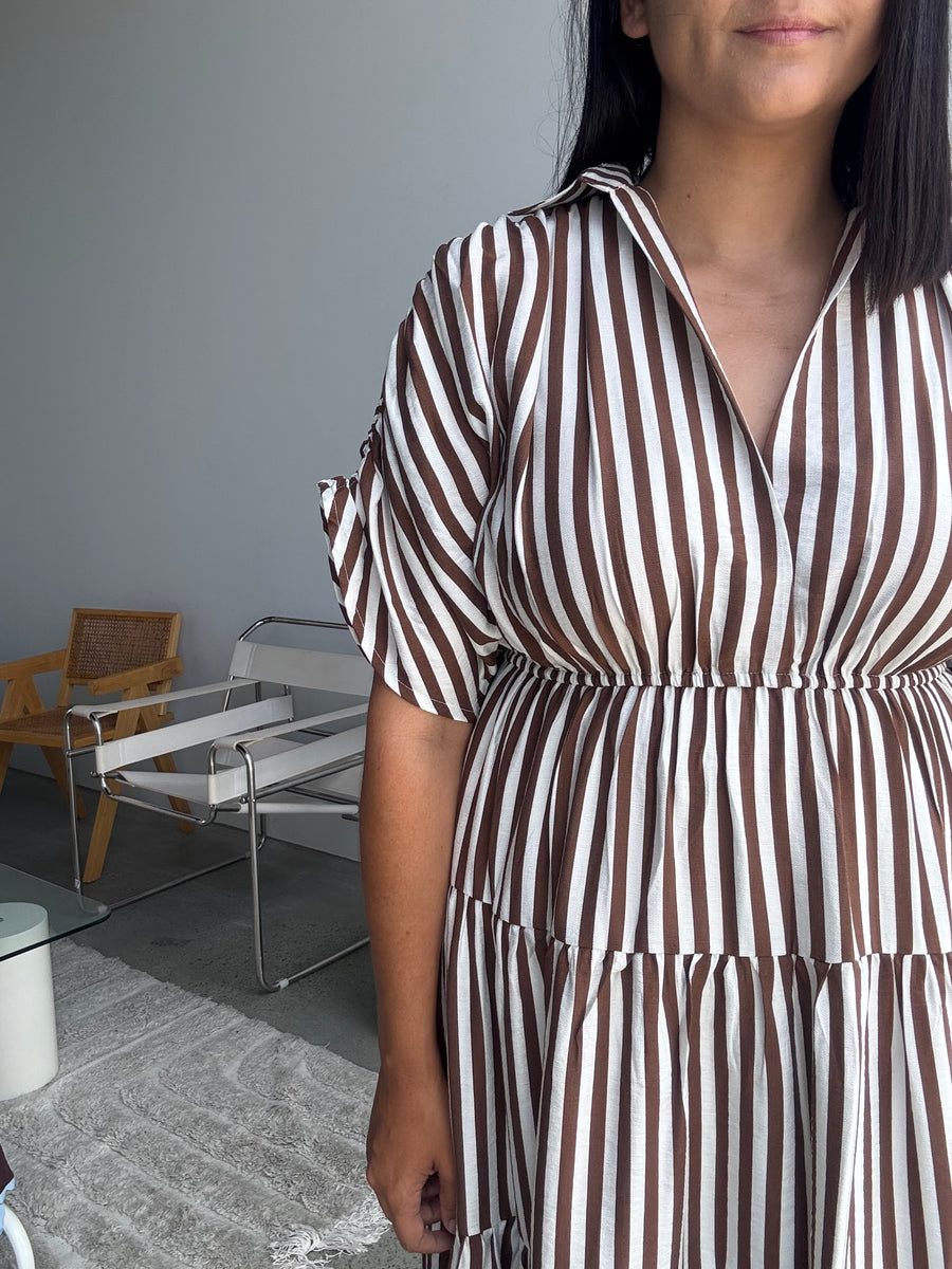 Kirah Dress Brown Stripe RESTOCKING MAY